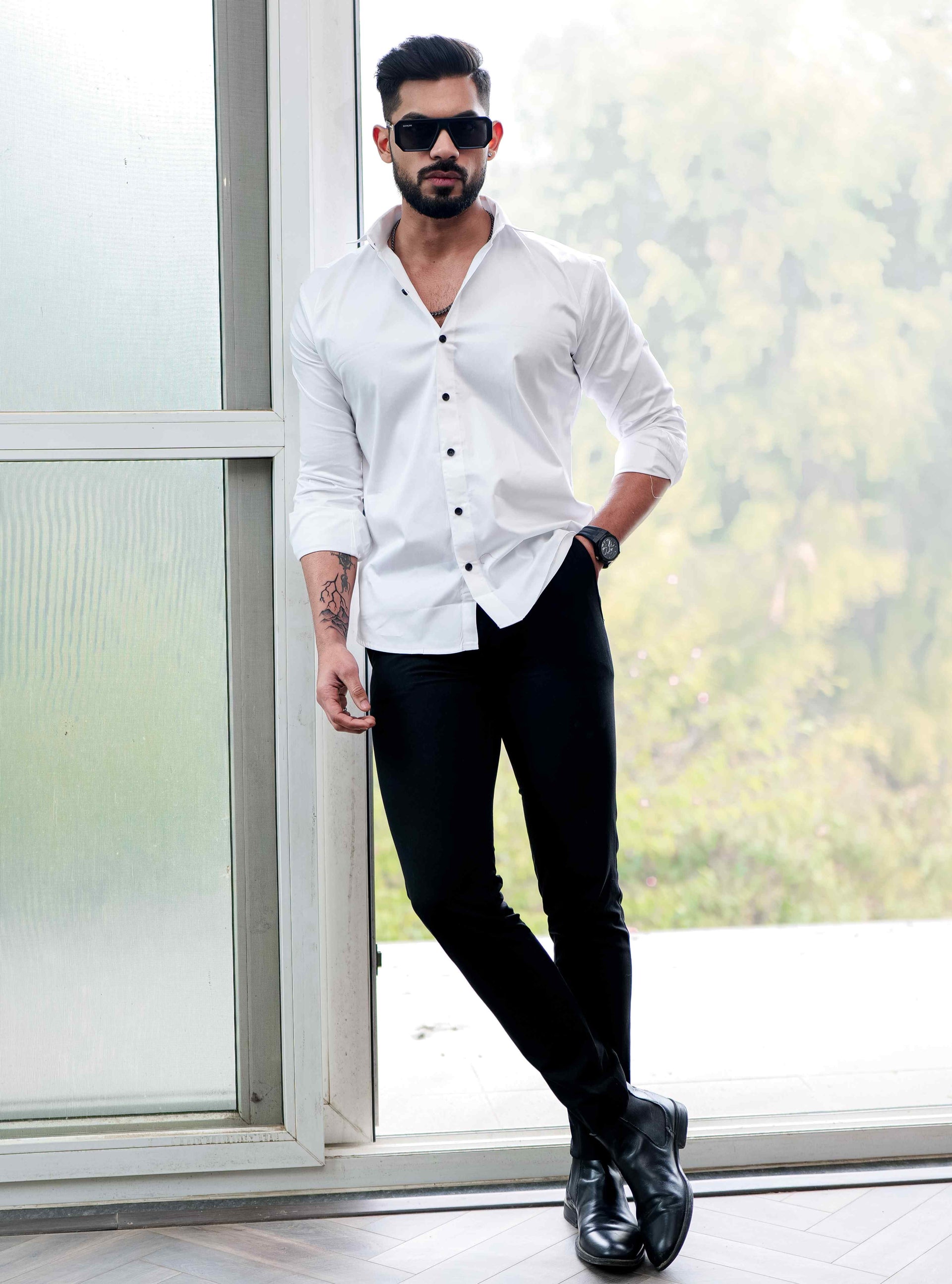 White Starry Beaded Cotton Premium Party Shirt – The Foomer