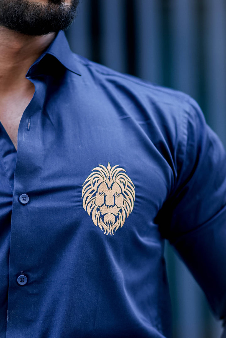 Mufasa Golden Embroidered Blue Cotton Shirt – The Foomer